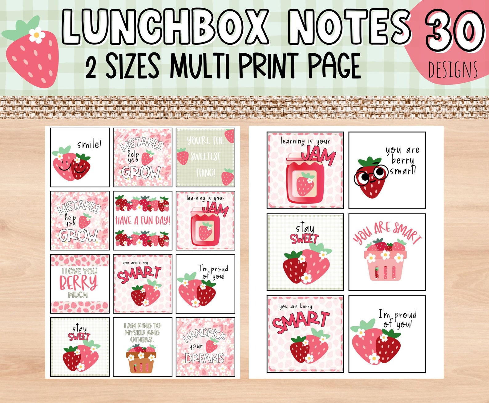 Printable Lunchbox Notes for Kids | Strawberry Lunch Notes. Boys ...
