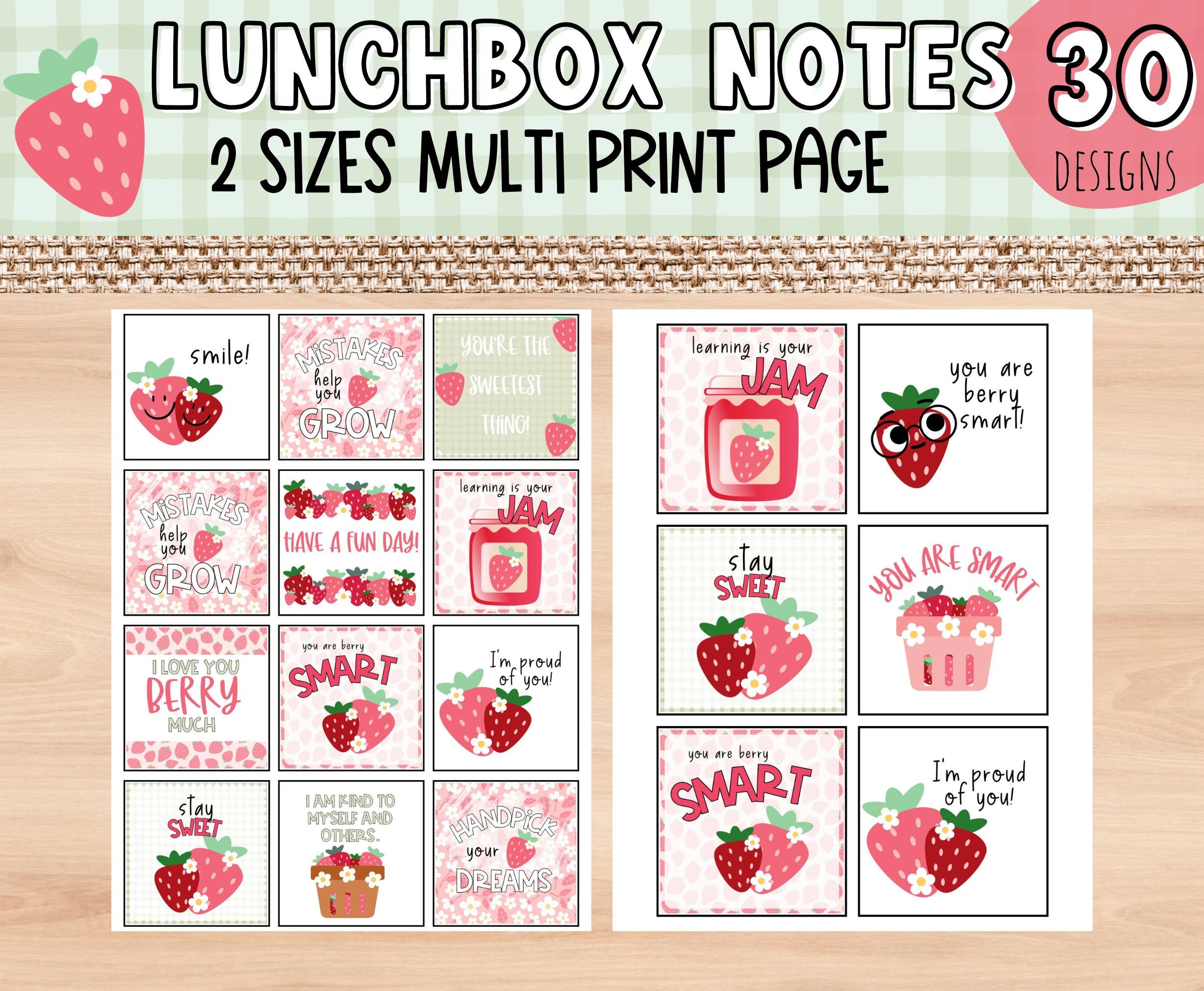 Printable Lunchbox Notes for Kids Strawberry Lunch Notes. - Etsy