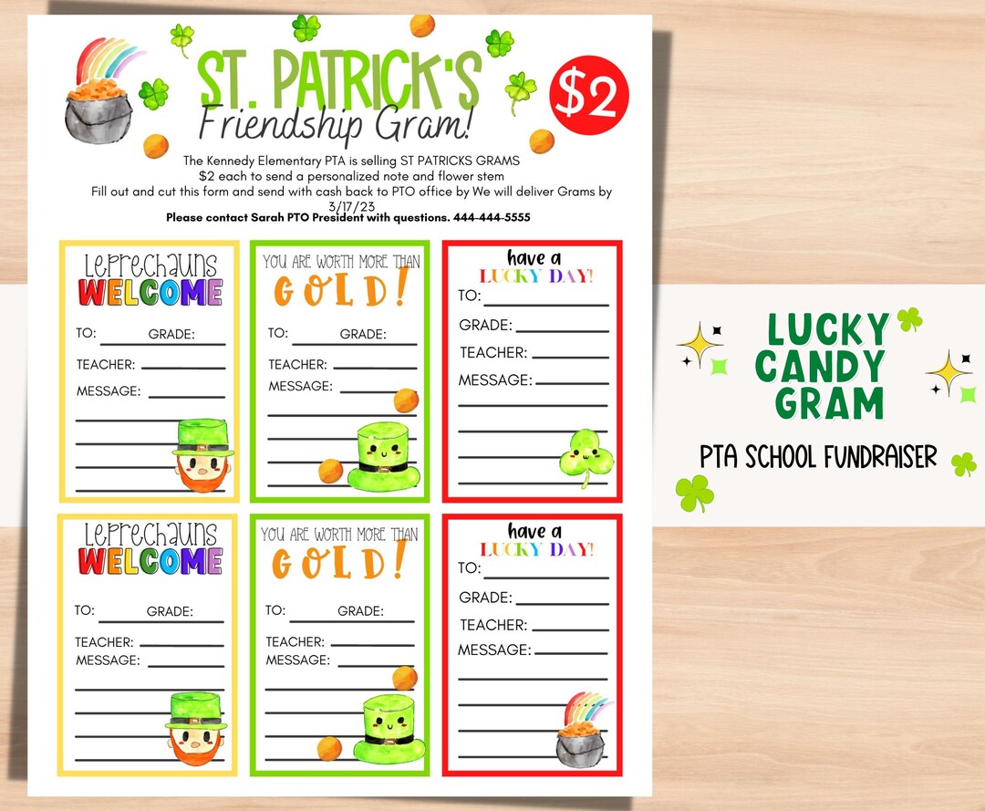 Lucky Editable Candy Gram Template. St Patrick's Candy Gram. PTA FLYER ...