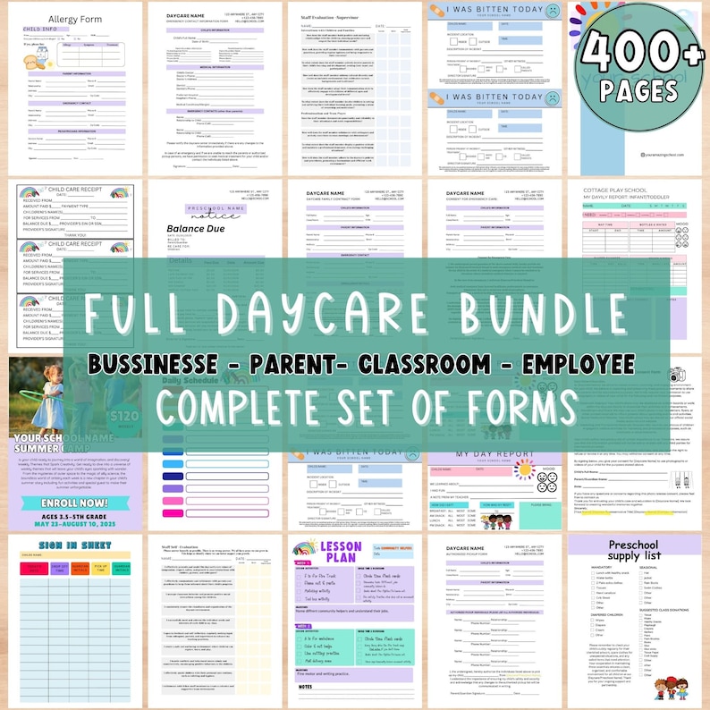 DAYCARE Forms Templates. FULL Daycare Starter Bundle. Enrollment Forms ...