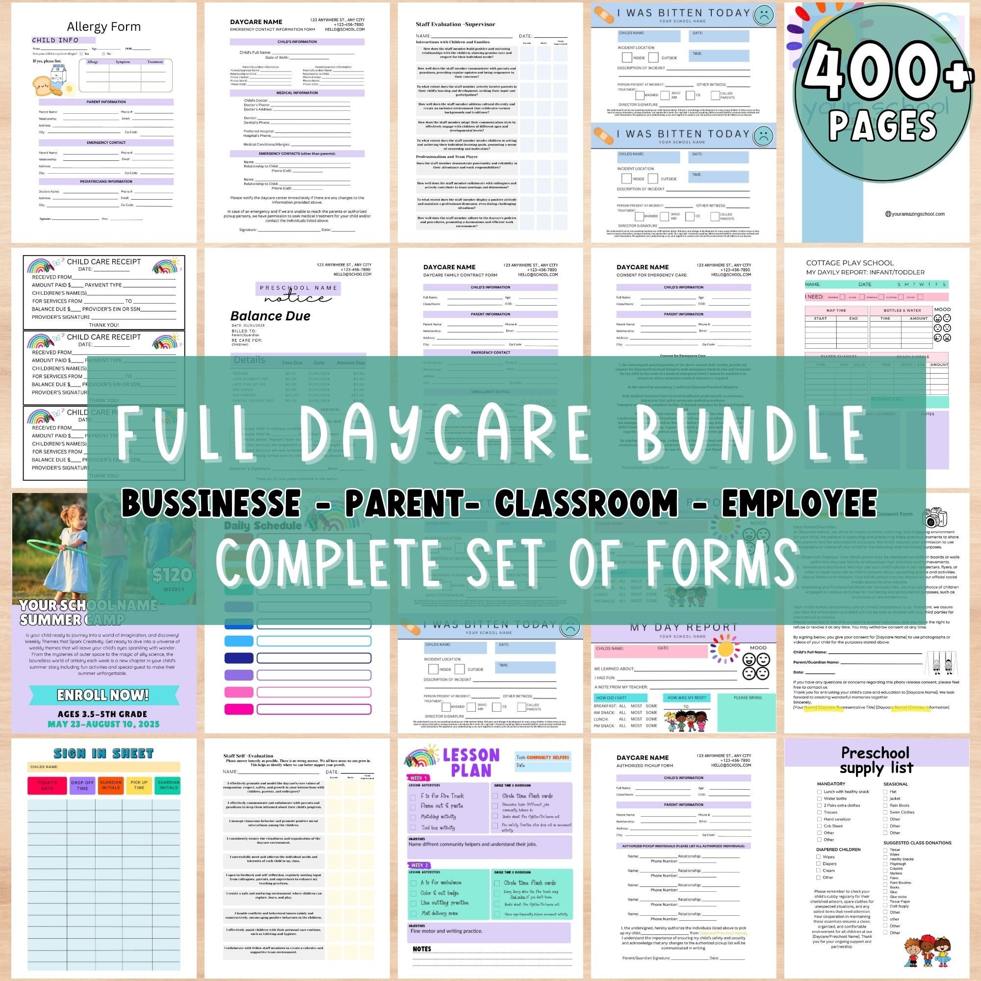 DAYCARE Forms Templates. FULL Daycare Starter Bundle. Enrollment Forms ...