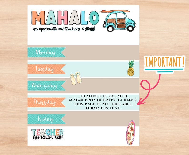 Mahalo Beach Teacher Appreciation Theme Itinerary. Sun Sational Teacher ...