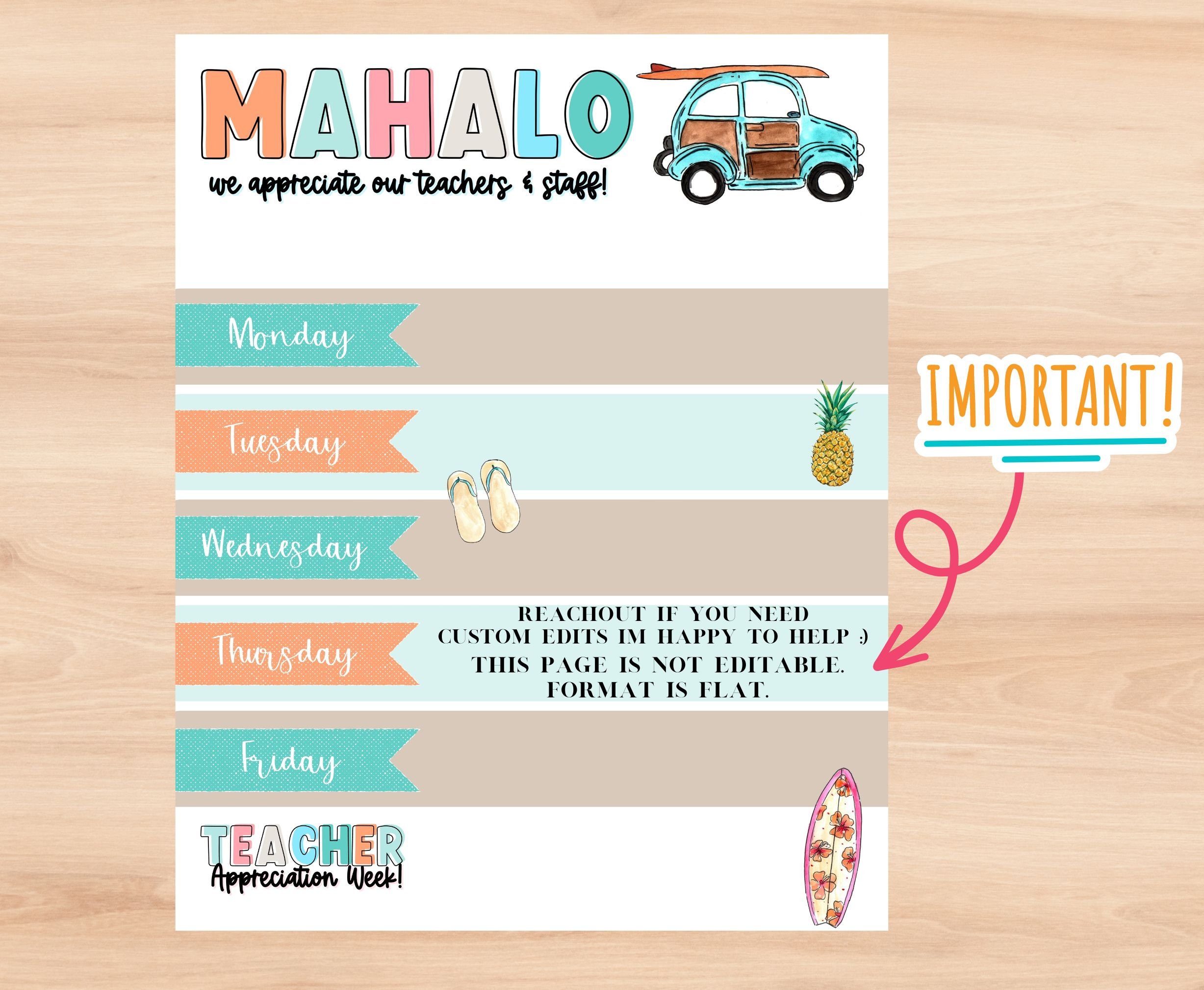 Mahalo Beach Teacher Appreciation Theme Itinerary. Sun Sational Teacher ...
