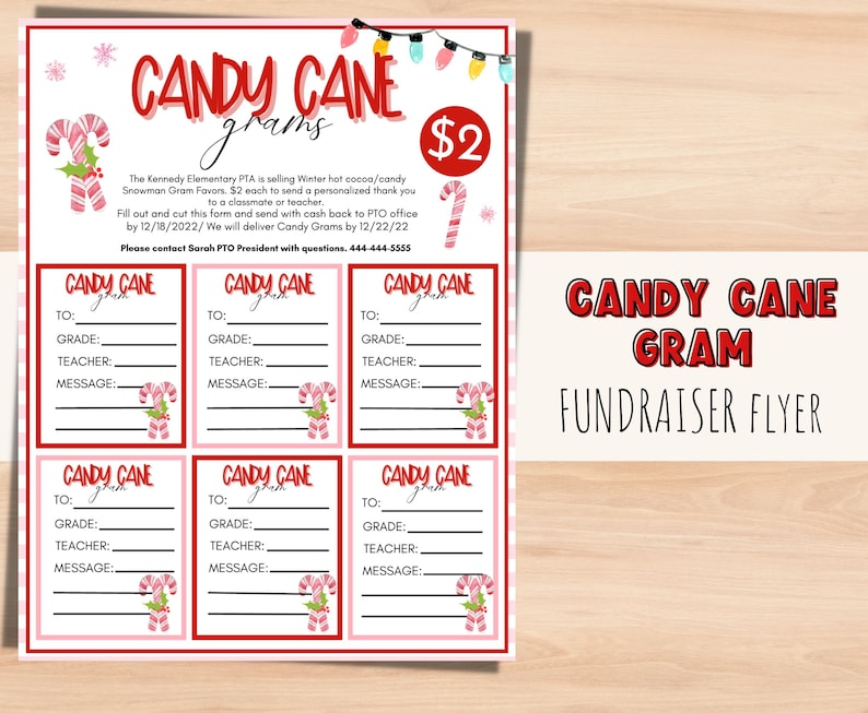 Candy Cane Fundraising Flyer for PTA. Pastel Holiday School Fundraiser ...