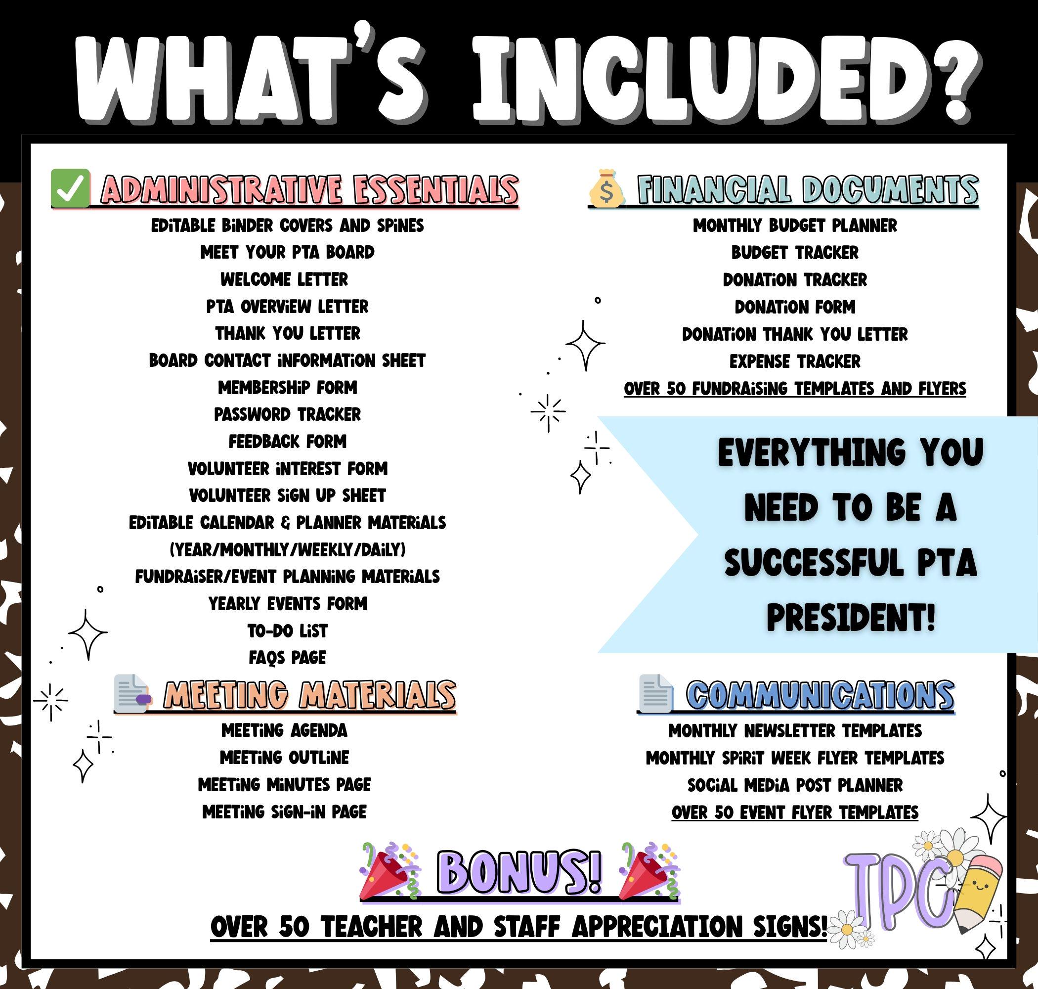 PTA BINDER | Pto President | Spirit Week Flyers | Candy Gram ...