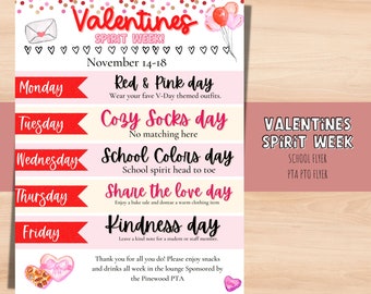 Valentines Spirit Week School Flyer. Festive Spirit Week PTO Flyer ...
