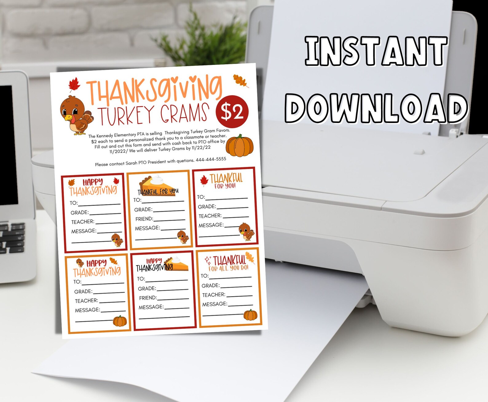 Turkey Gram Fundraising Flyer for PTA PTO Thanksgiving Event. PTA ...