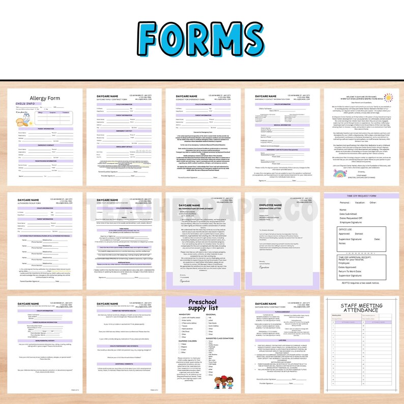 DAYCARE Forms Templates. FULL Daycare Starter Bundle. Enrollment Forms ...