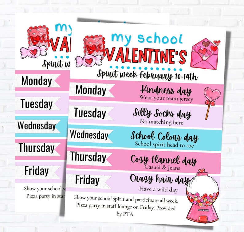 Valentines Spirit Week School Flyer. Festive Spirit Week PTO Flyer ...