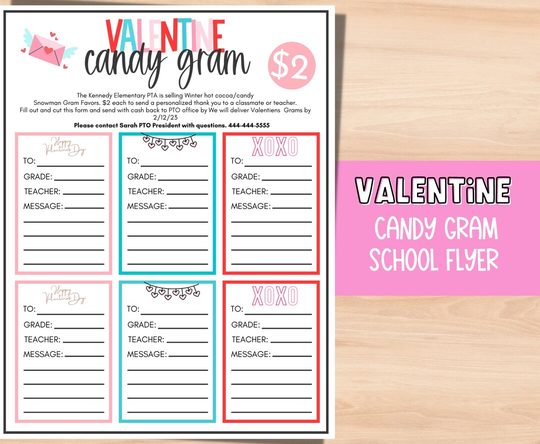 Valentines Day Candy Gram Candy Fundraising Flyer for PTA. Kindness ...