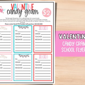 Valentines Day Candy Gram Candy Fundraising Flyer for PTA. Kindness ...