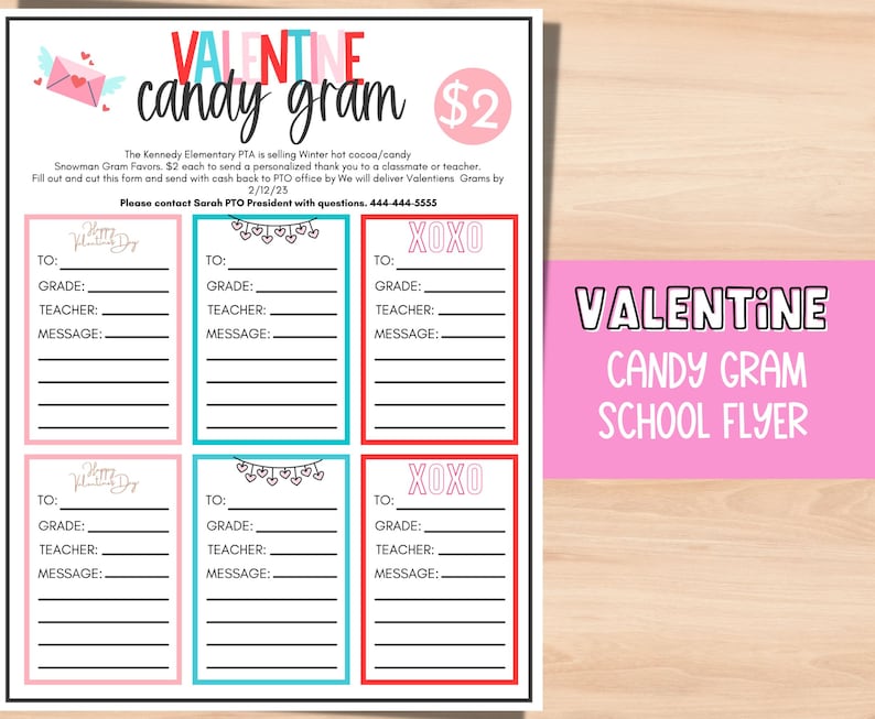 Valentines Day Candy Gram Candy Fundraising Flyer for PTA. Kindness ...