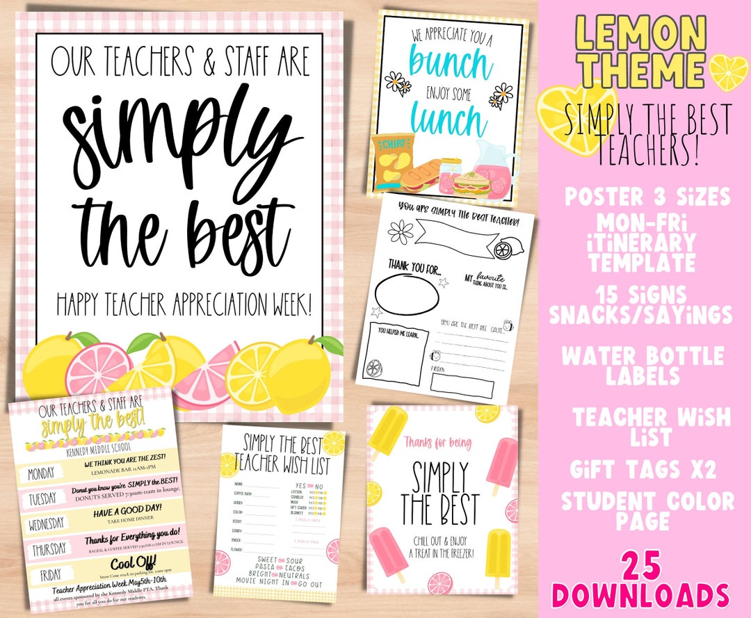 Simply the Best Teachers & Staff. Lemonade Theme Teacher Appreciation ...