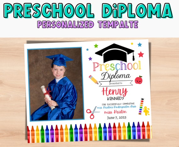 Editable Preschool Diploma With Photo Personalized Graduation - Etsy