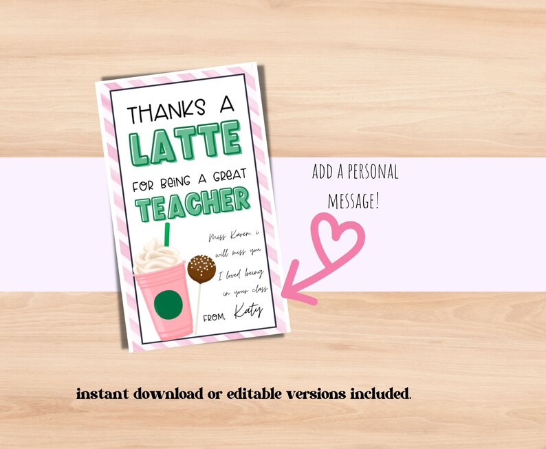 Teacher End of Year. Thanks a Latte Personalized Gift Tag. Teacher Gift ...