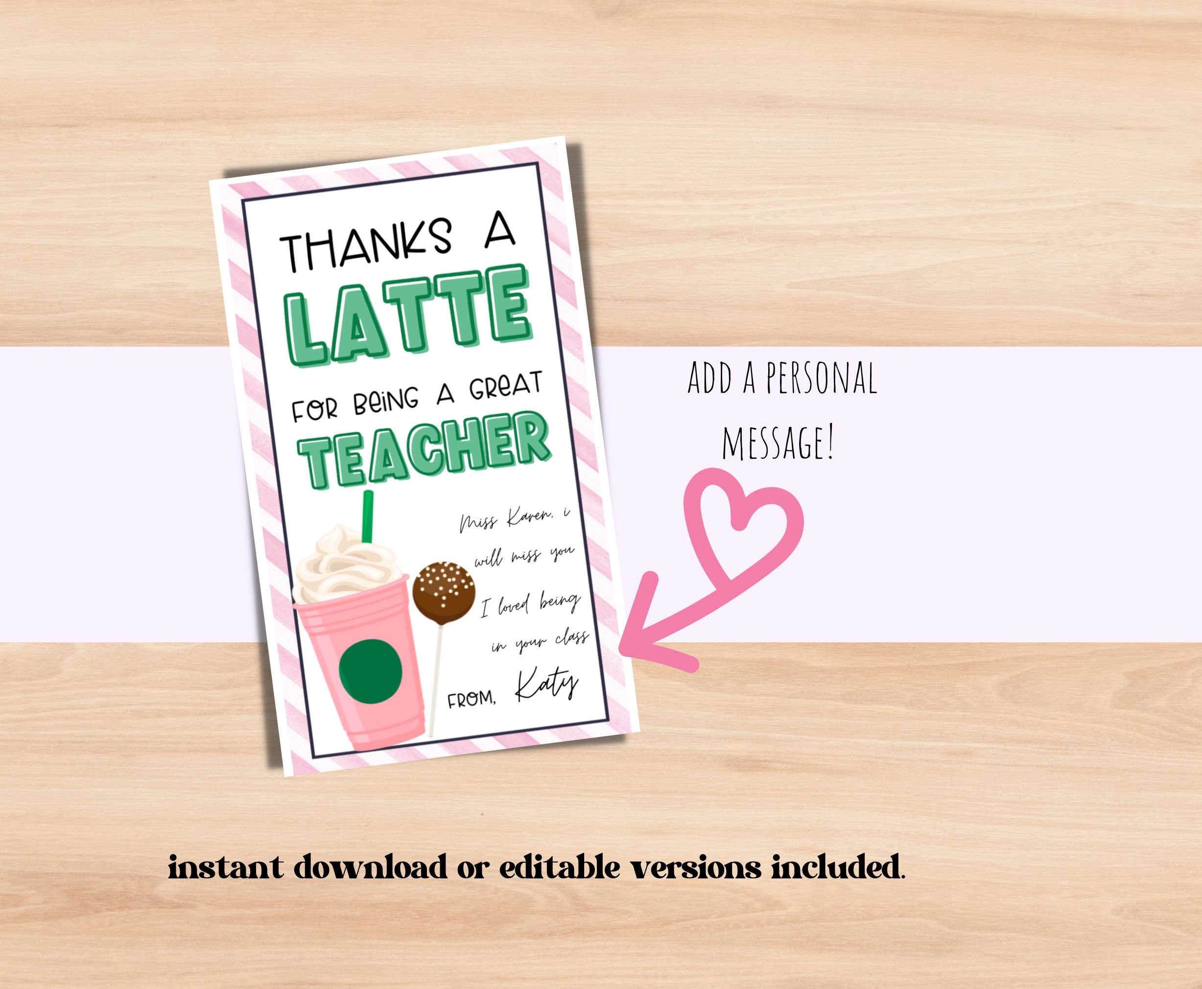 Teacher End of Year. Thanks a Latte Personalized Gift Tag. - Etsy