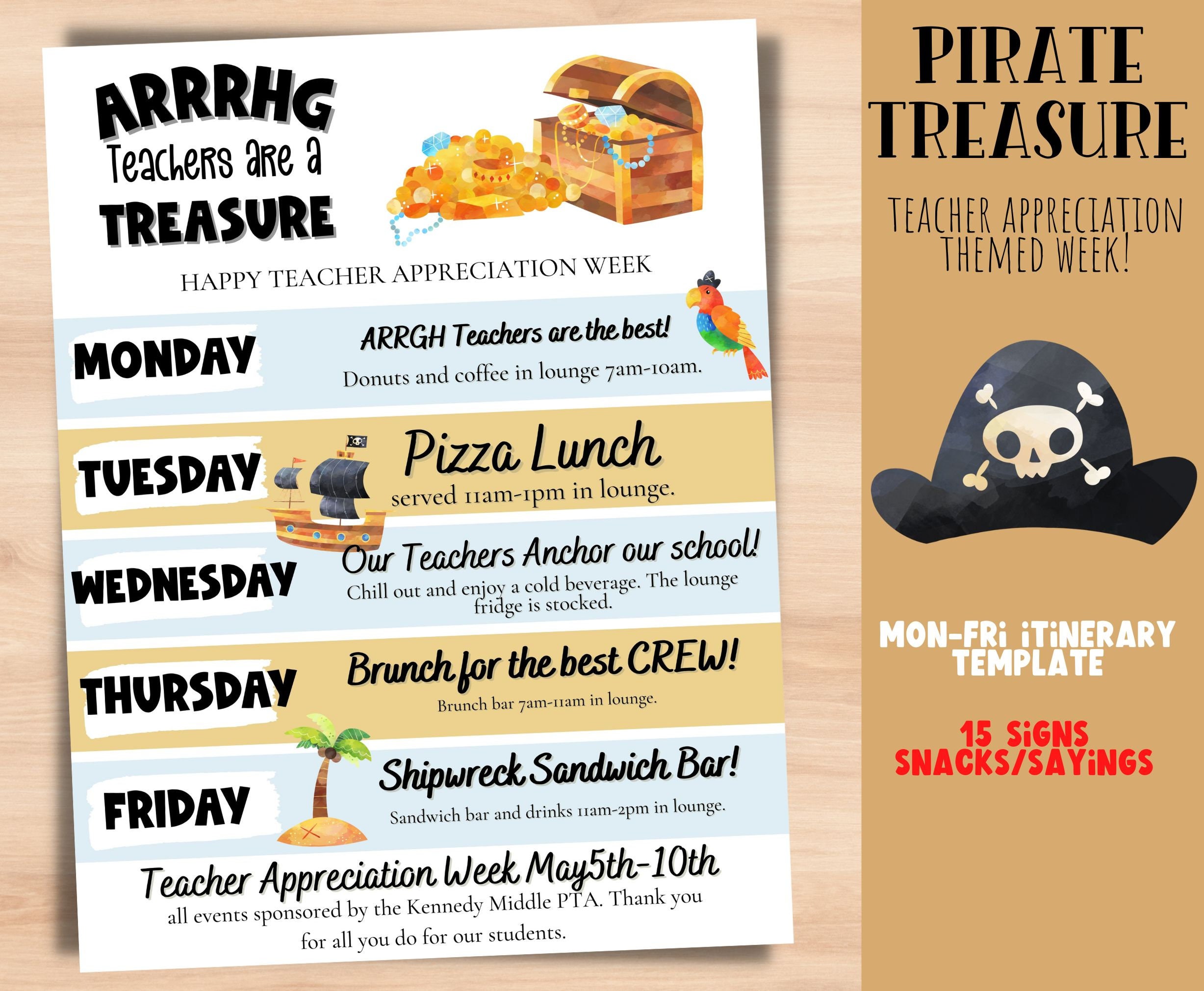 Pirate Themed Teacher Appreciation Week ITINERARY Schedule and - Etsy