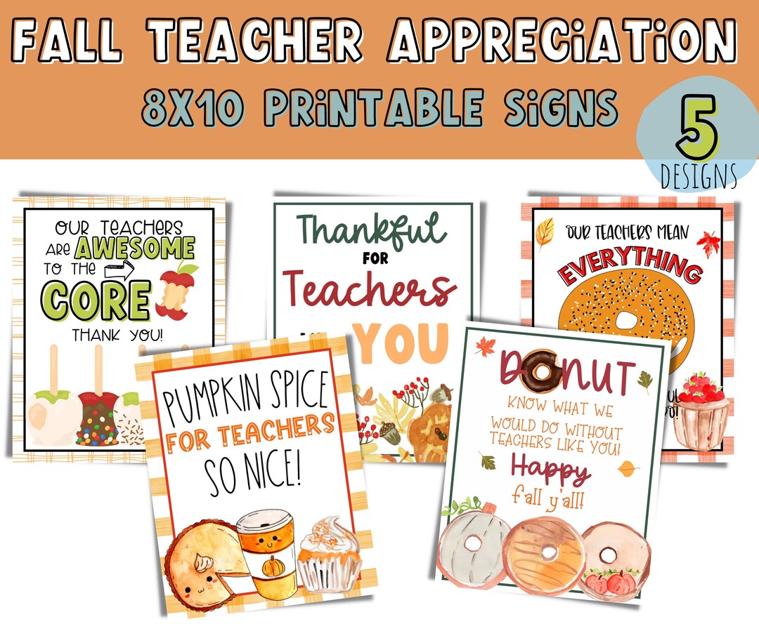 Fall Teacher Appreciation Sign Bundle. 5 Items Included. Bagel Sign ...
