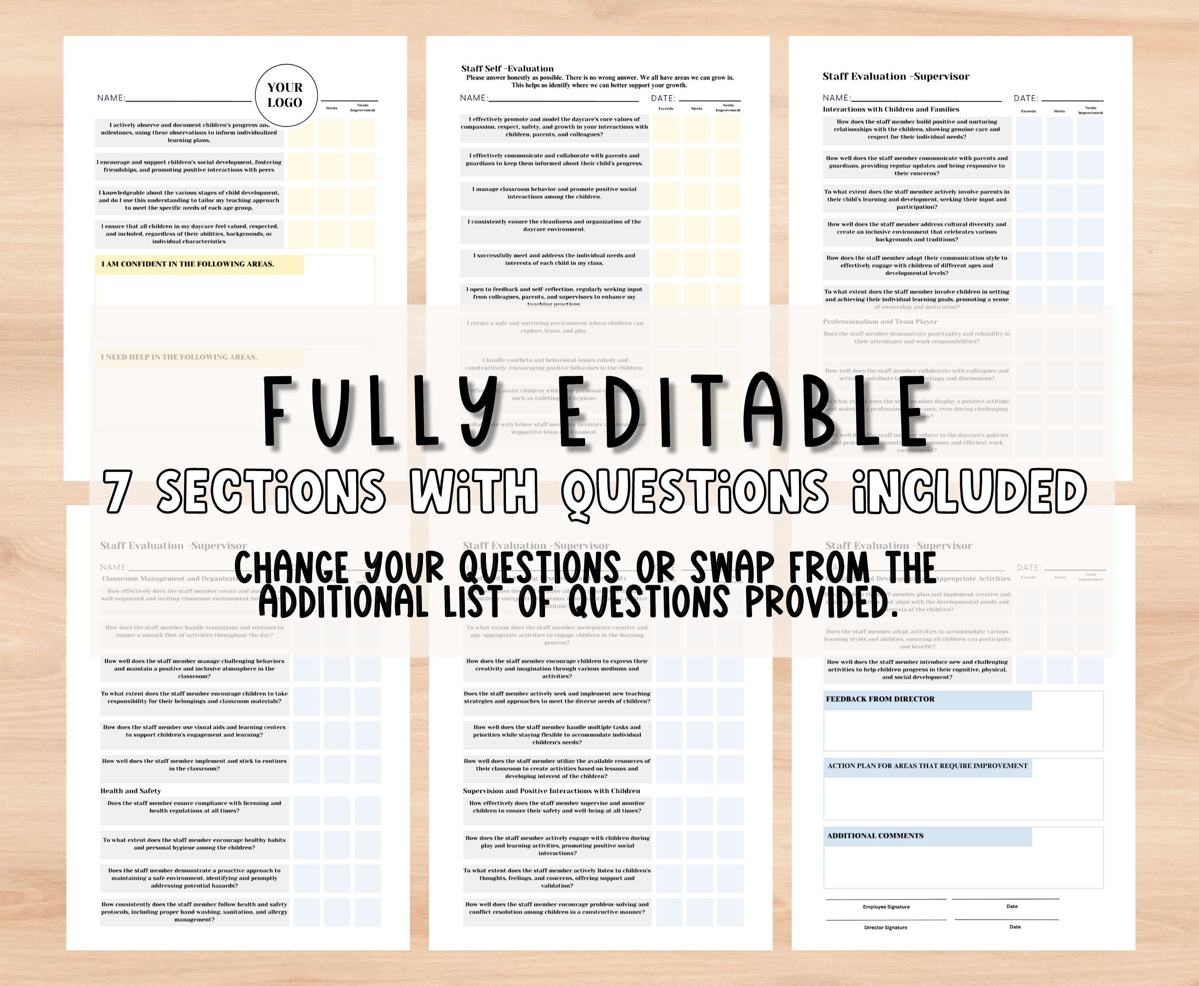 Staff Evaluation Printable Daycare Employee Feedback Staff Evaluation ...