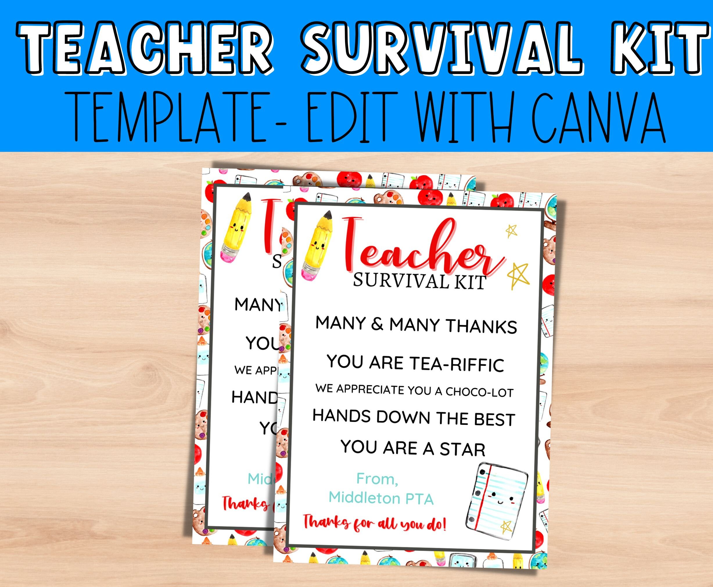 Editable TEACHER Survival KIT Employee Appreciation Gift. - Etsy