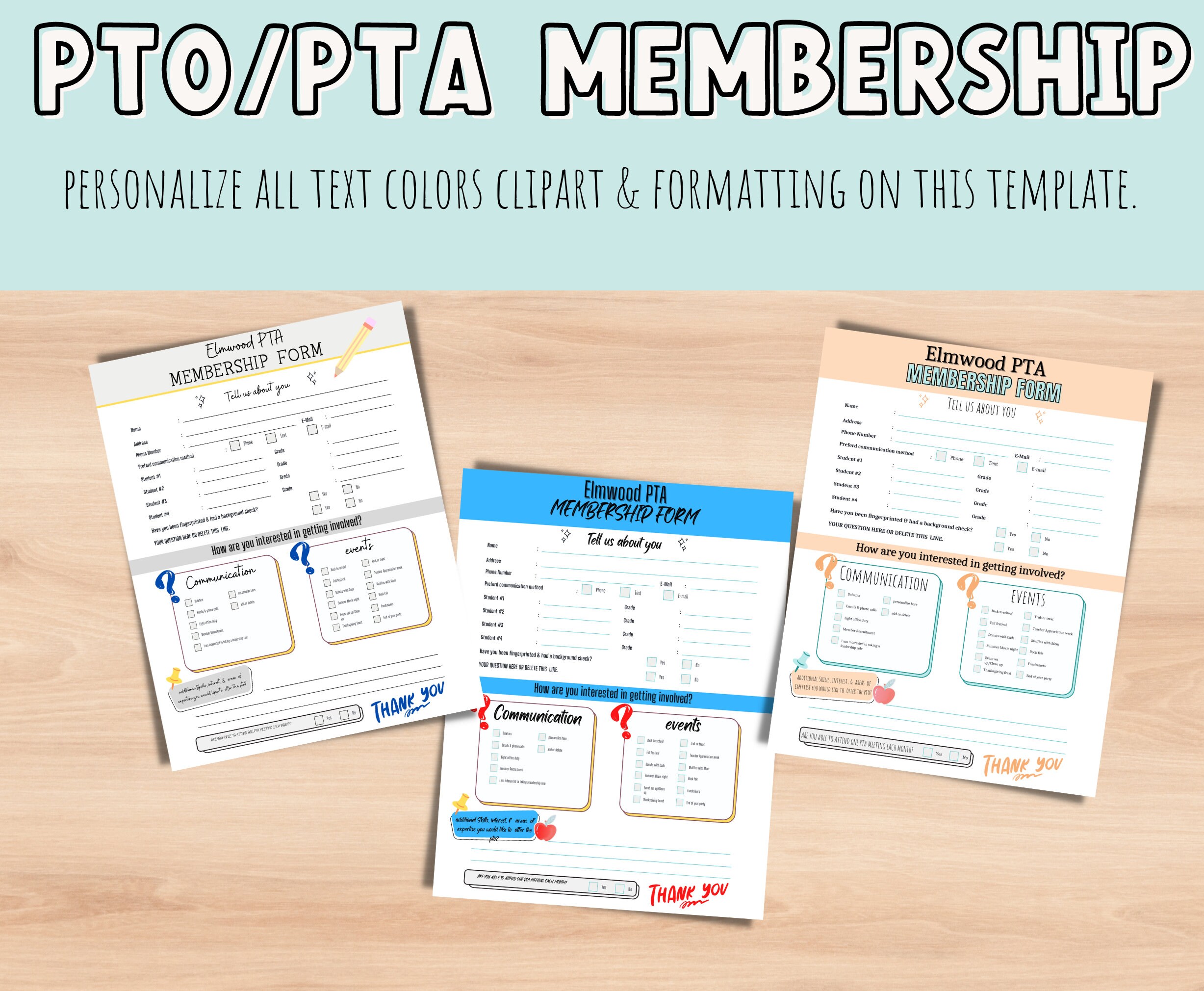 PTA Membership Form Fully Editable Template. - Etsy