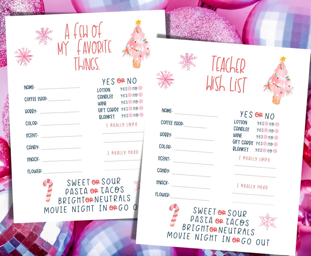 Teacher Christmas Wish List Secret Santa Questionnaire Printable Secret ...