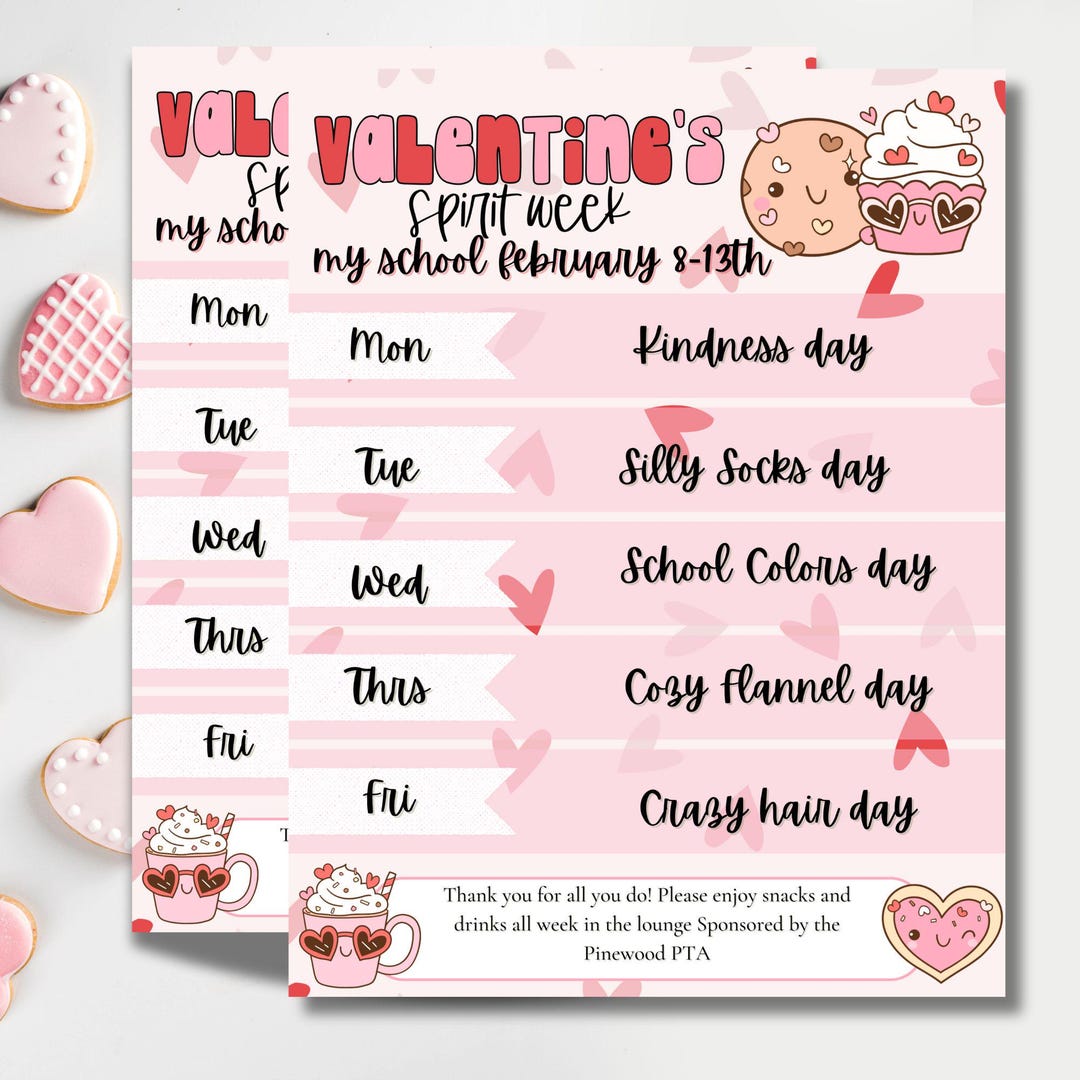 Valentines Spirit Week School Flyer. Festive Spirit Week PTO Flyer ...