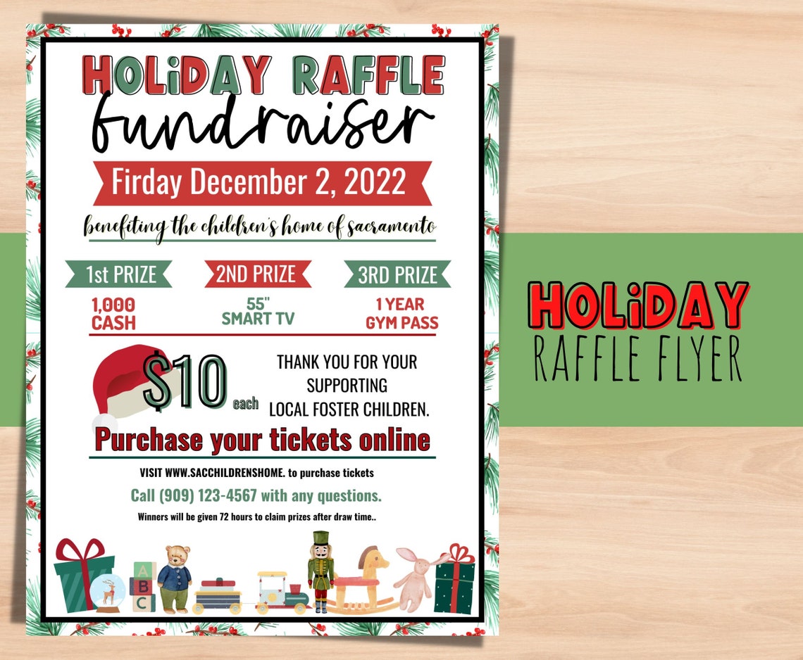 Holiday Raffle Flyer Editable Template. Fundraiser Flyer for Church ...