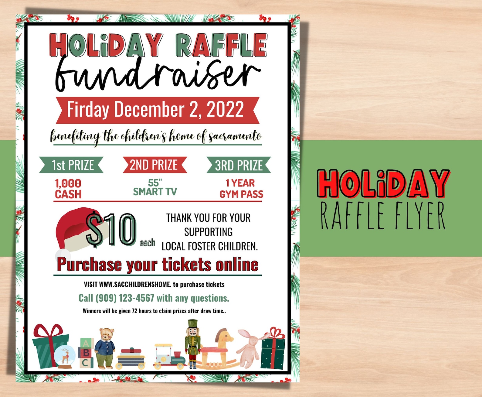 Holiday Raffle Flyer Editable Template. Fundraiser Flyer for Church ...