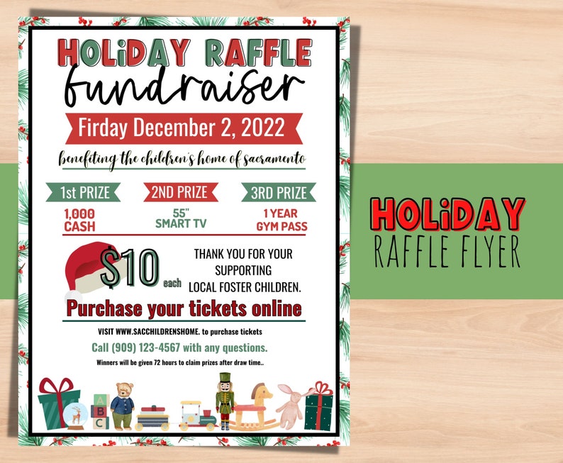 Holiday Raffle Flyer Editable Template. Fundraiser Flyer for Church ...