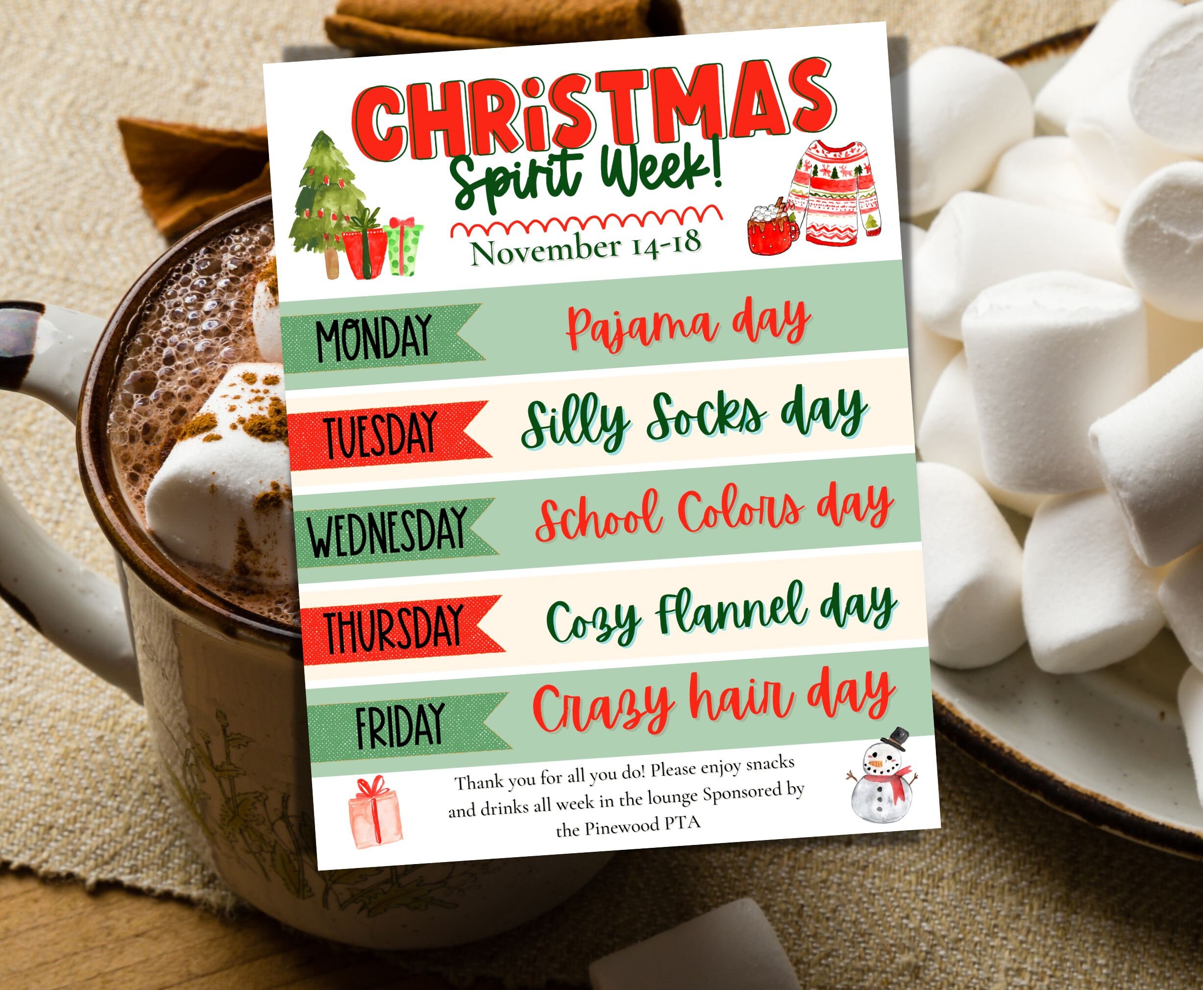 Christmas Spirit Week School Flyer. Holiday Spirit Week PTO Flyer ...