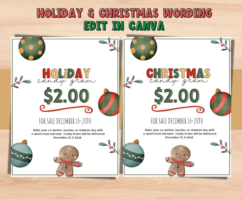 Christmas Candy Gram Fundraising Flyer for Pta.holiday School - Etsy