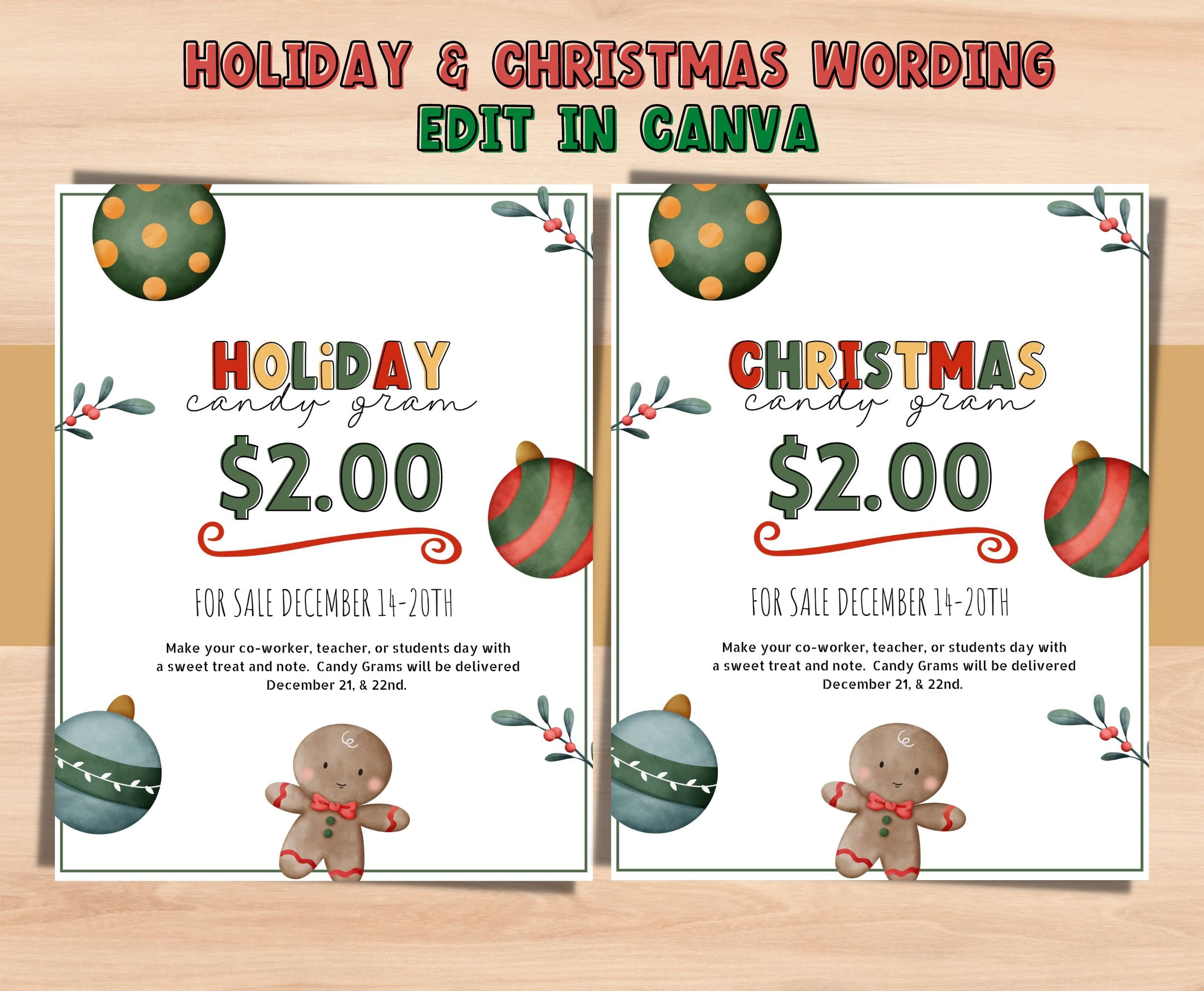 Christmas Candy Gram Fundraising Flyer for Pta.holiday School - Etsy