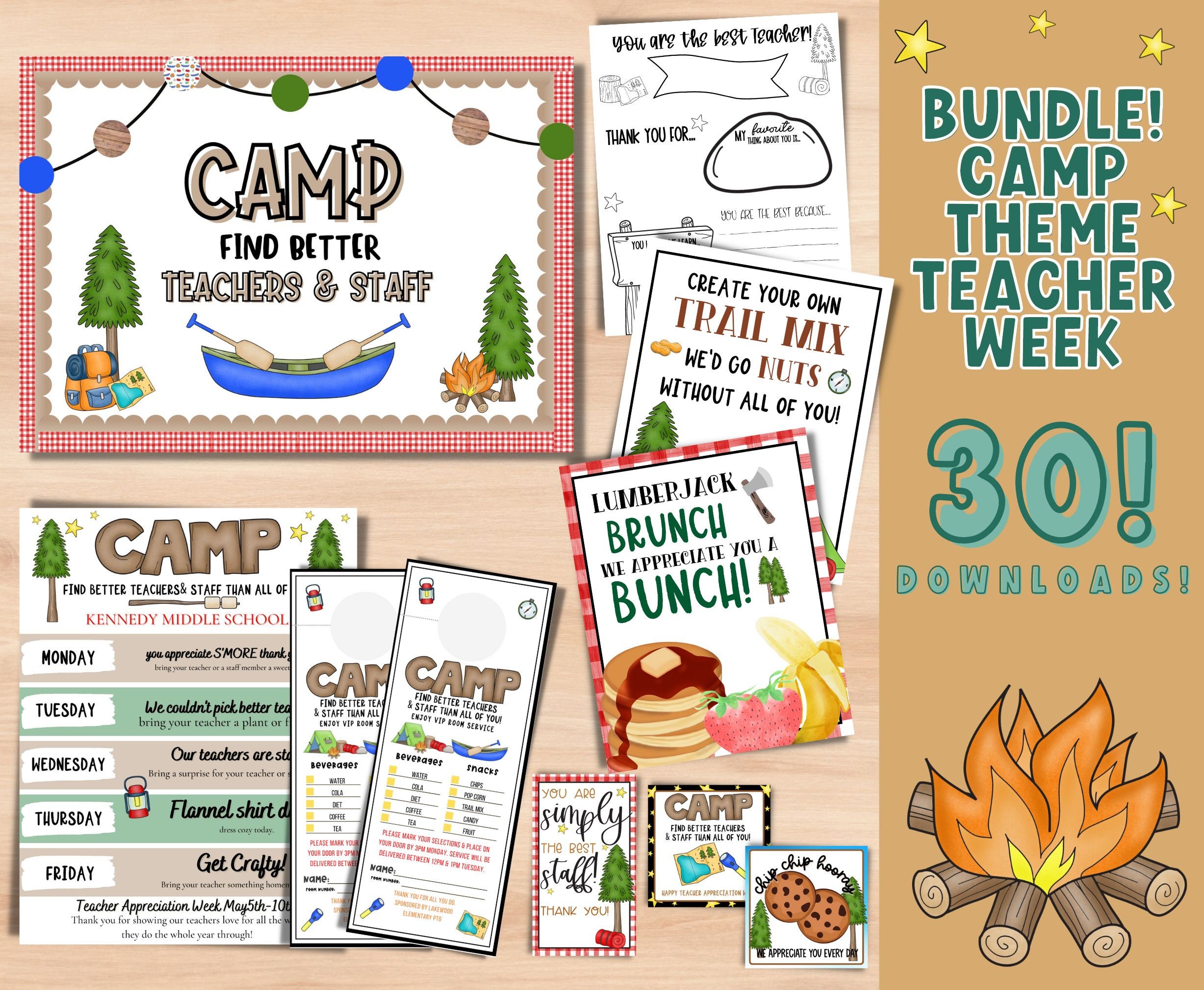 Camp Theme for Teacher Appreciation Week. Camp Signs for Staff ...