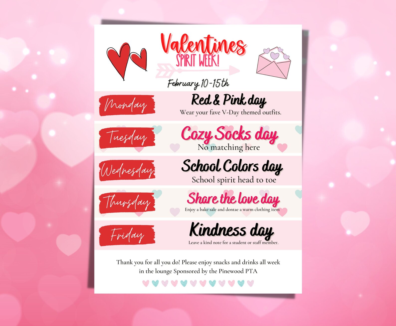 Valentines Spirit Week School Flyer. Festive Spirit Week PTO Flyer ...
