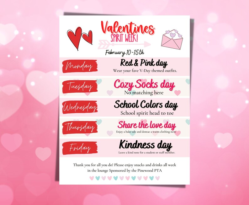 Valentines Spirit Week School Flyer. Festive Spirit Week PTO Flyer ...