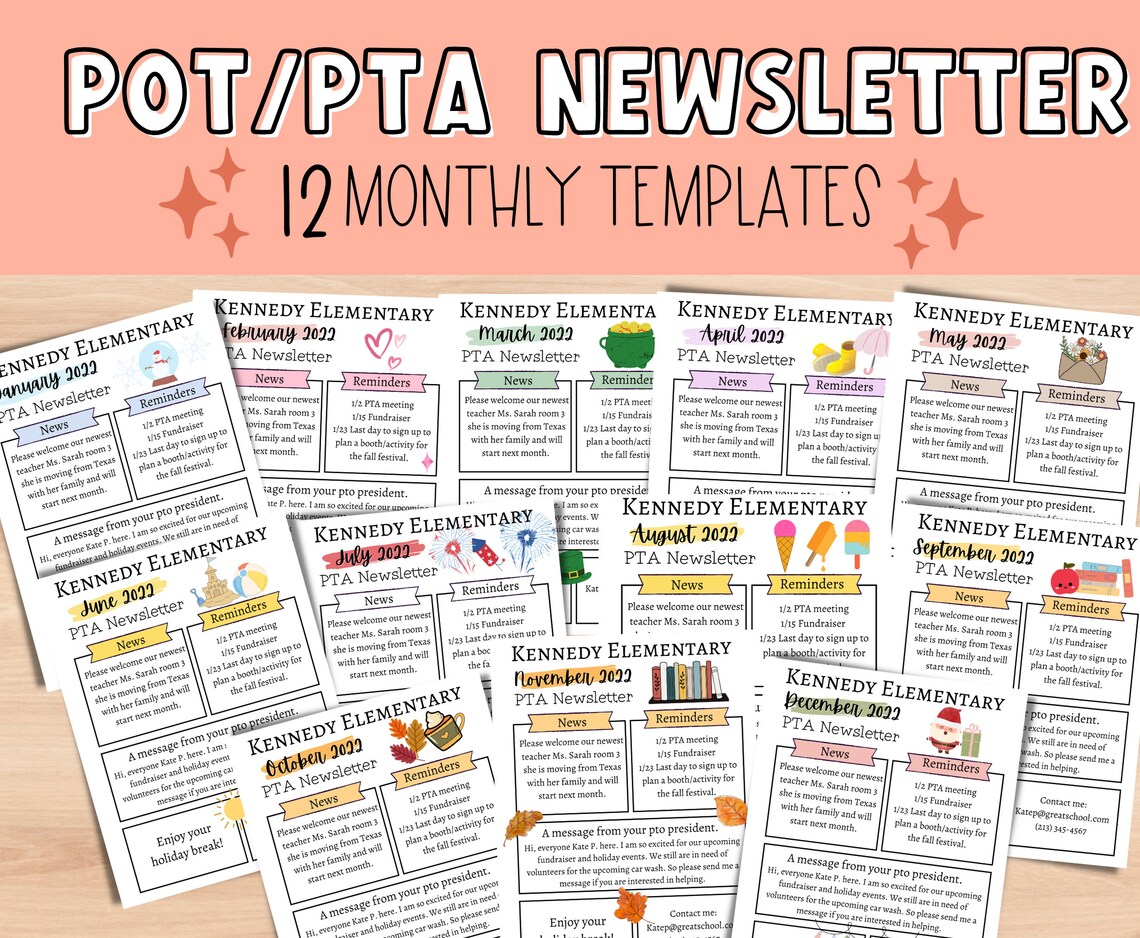 Yearly PTO/PTA NEWSLETTER Editable Template. Printable Flyer - Etsy