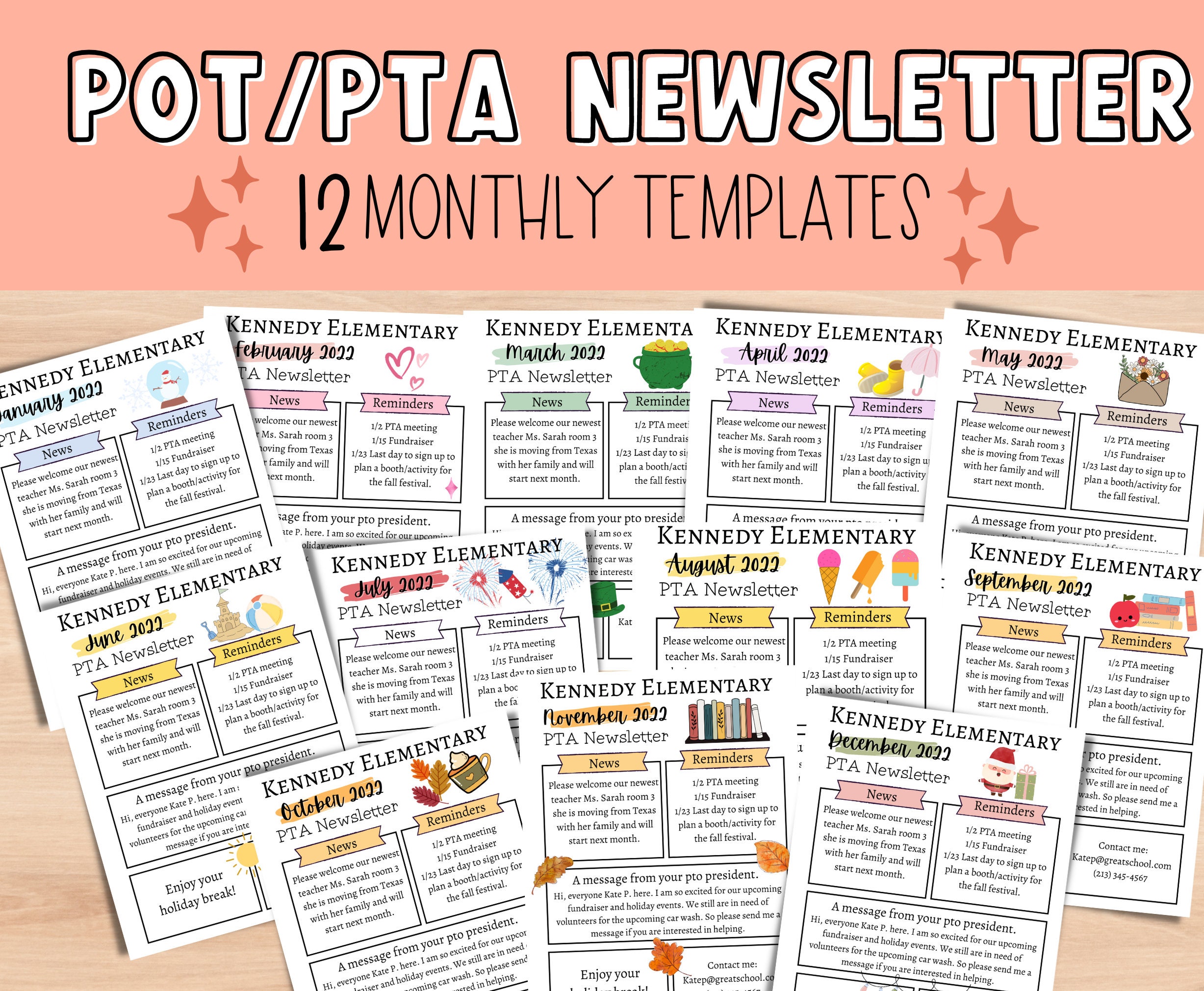 Yearly PTO/PTA NEWSLETTER Editable Template. Printable Flyer - Etsy