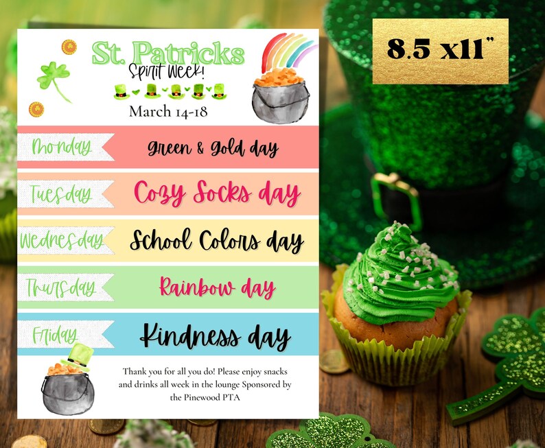 St. Patricks Spirit Week School Flyer. Festive Spirit Week PTO Flyer ...