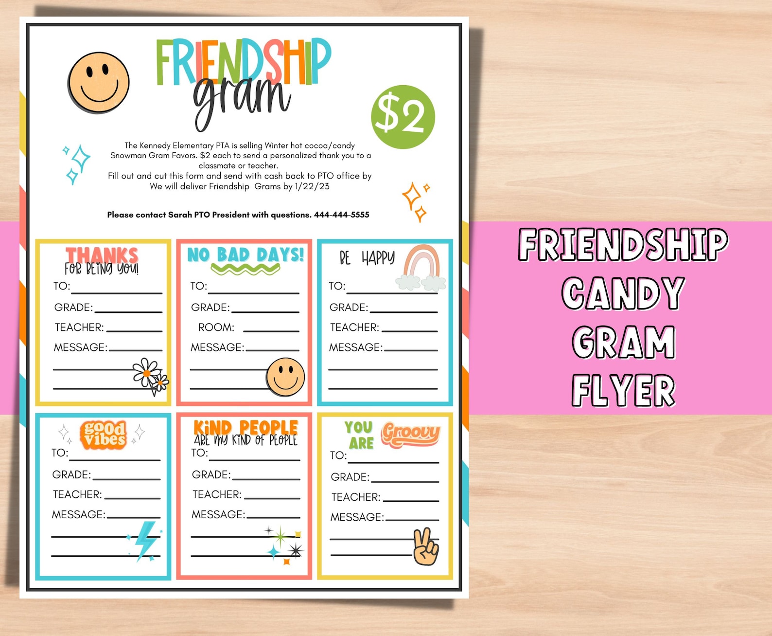Summer Candy Gram Friendship Candy Gram Candy Fundraising Flyer for PTA ...