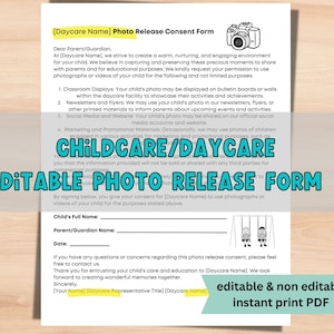 Printable Photo Release Form for Daycare Template - Editable Consent ...