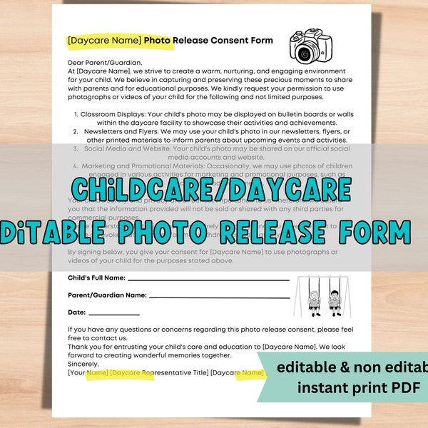 Daycare Photo Release Template - Etsy