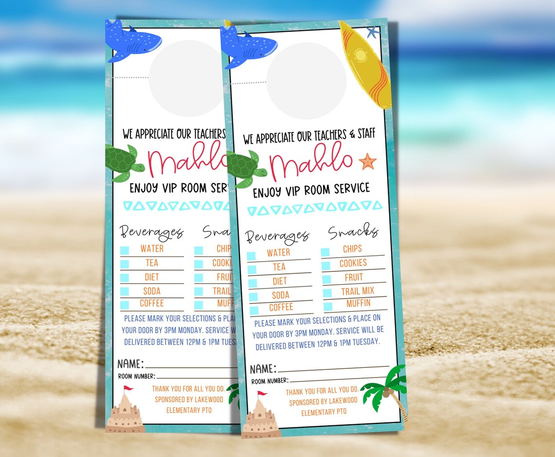Beach Teacher Appreciation Theme VIP Room Service Teacher & Staff ...