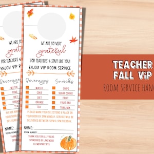 Thanksgiving Gratitude VIP Room Service Teacher & Staff Appreciation ...