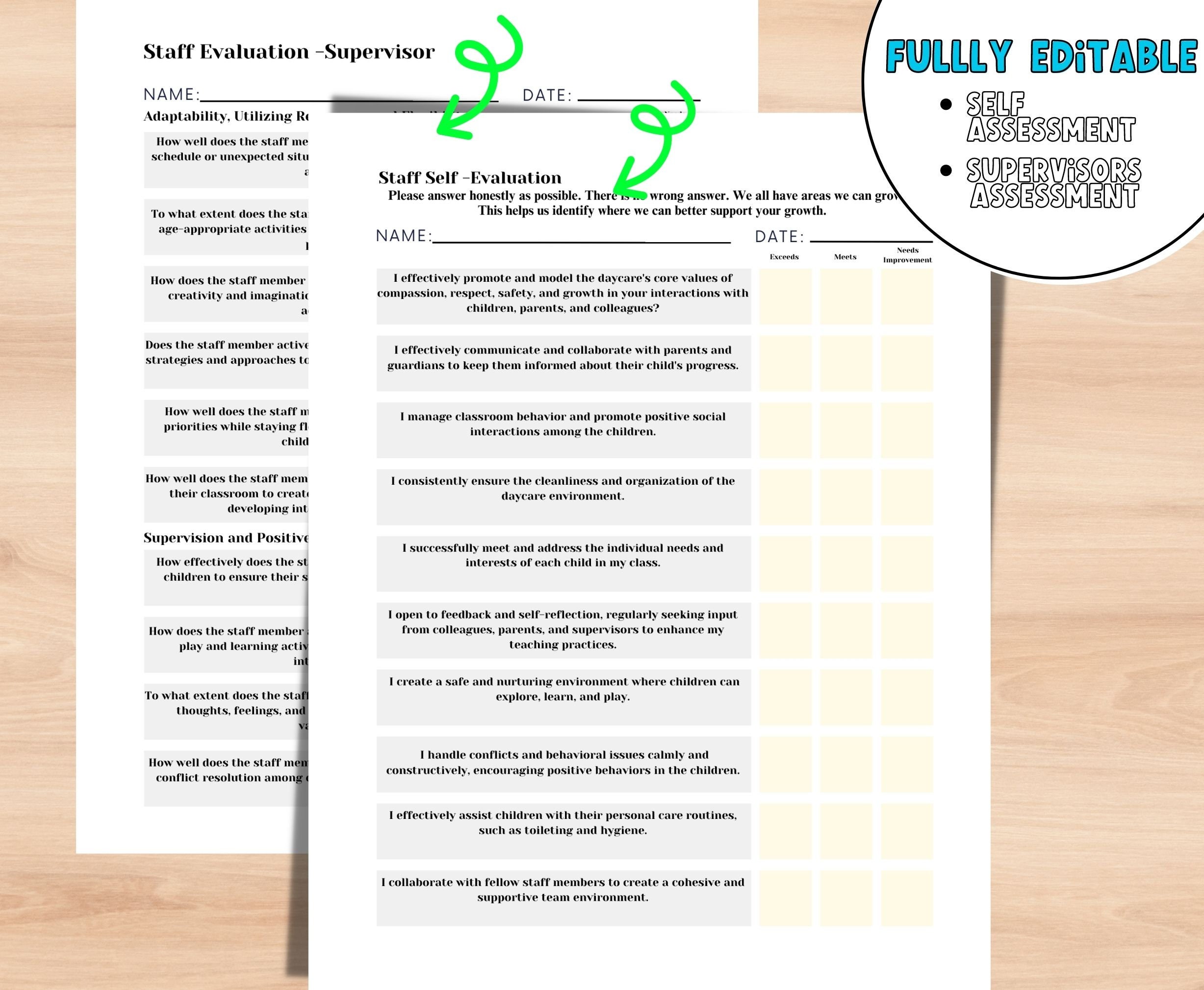 Staff Evaluation Printable Daycare Employee Feedback Staff Evaluation ...