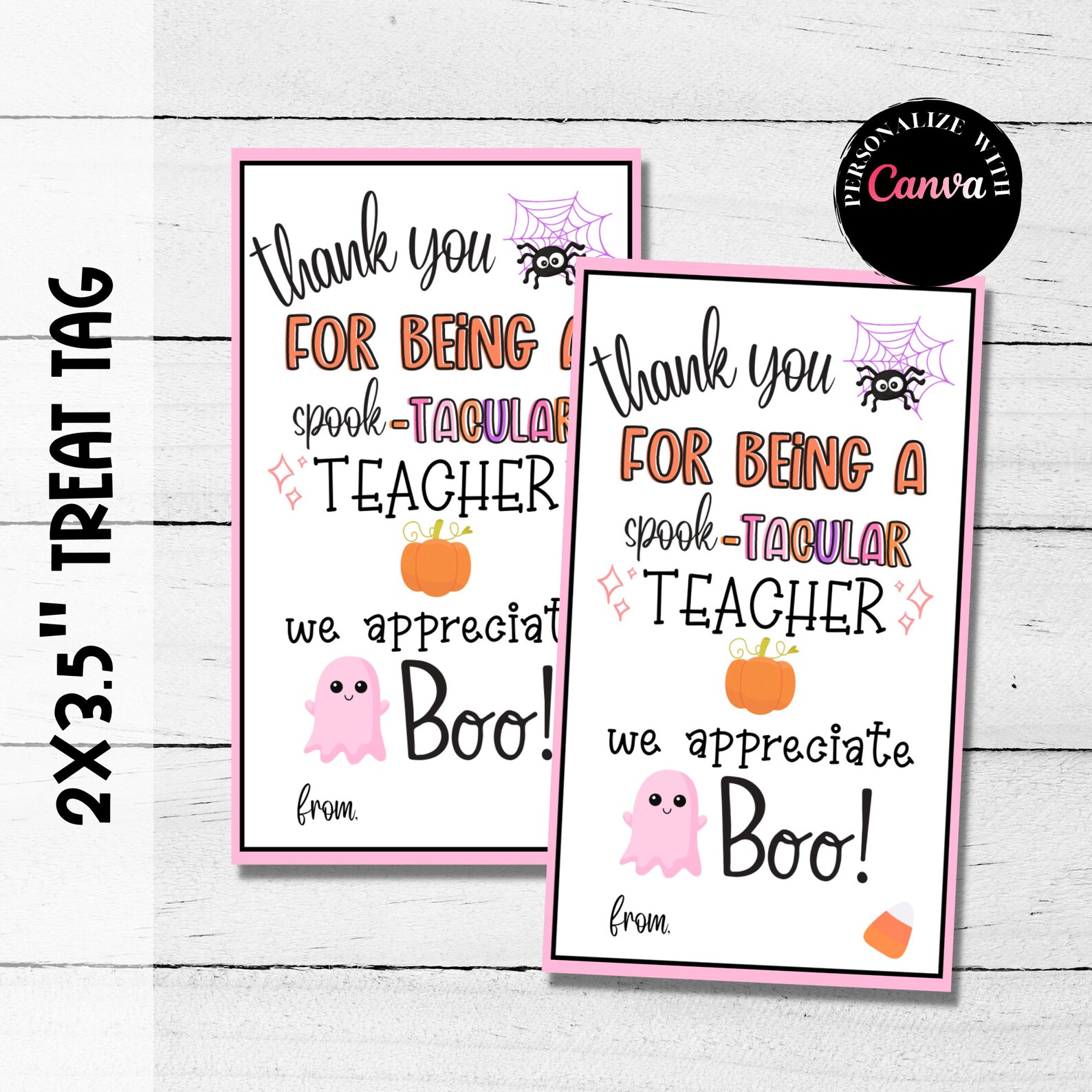 Personalized Halloween Pink Teacher Appreciation Gift Tag - Etsy