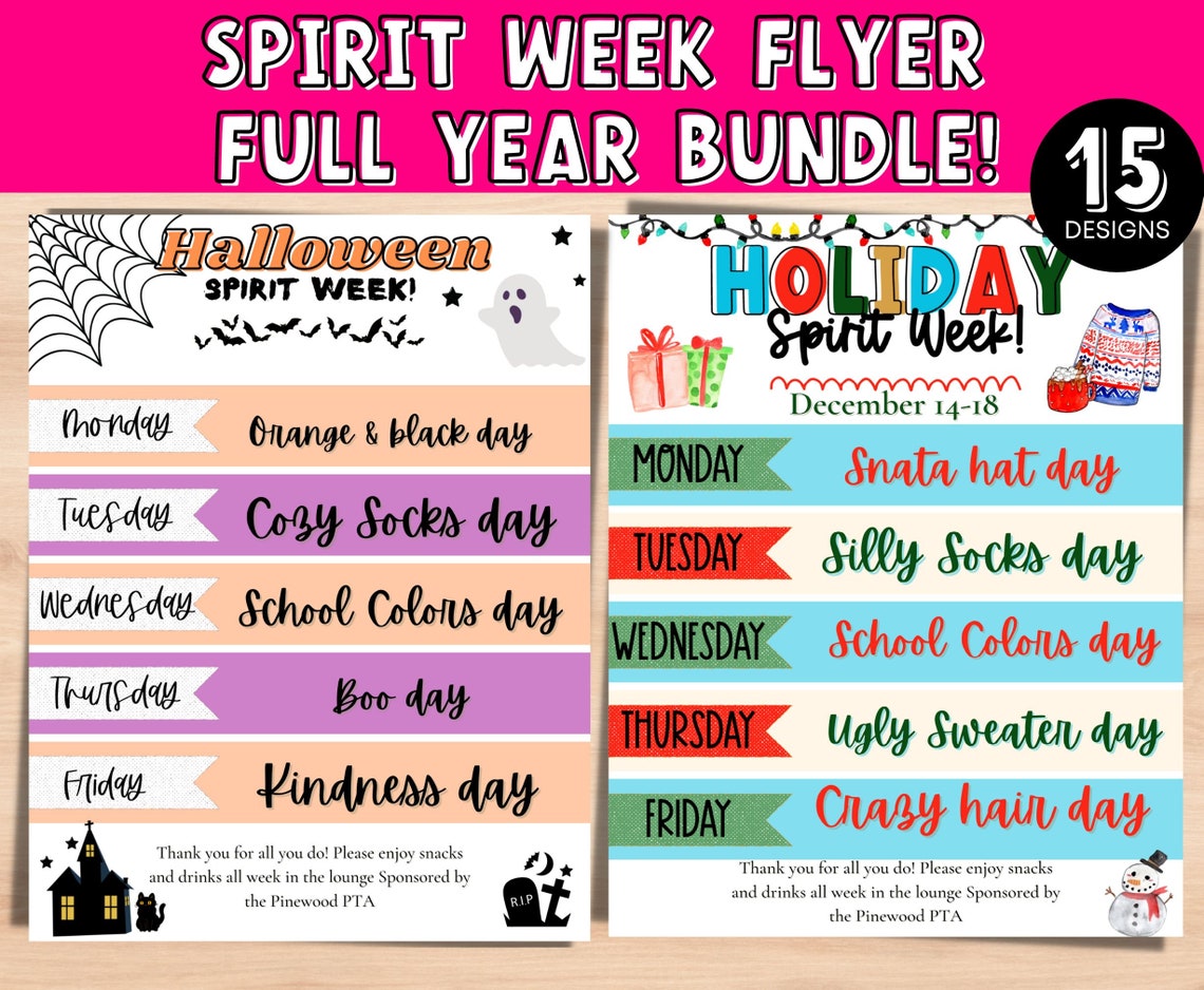 Spirit Week Bundle. Spirit Week Flyers. Christmas Spirit Week. School ...