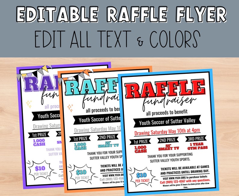 Raffle Flyer Editable Template. Fundraiser Flyer for Church, Sports ...