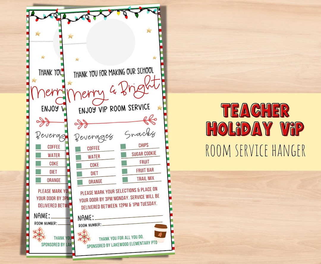 Holiday VIP Room Service Teacher & Staff Appreciation Template ...