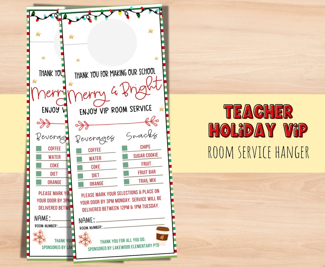Holiday VIP Room Service Teacher & Staff Appreciation Template ...